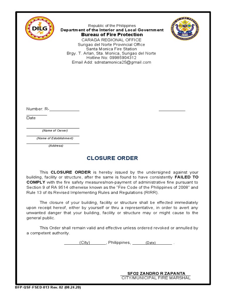 Order of Stoppage of Operation - Closure | PDF