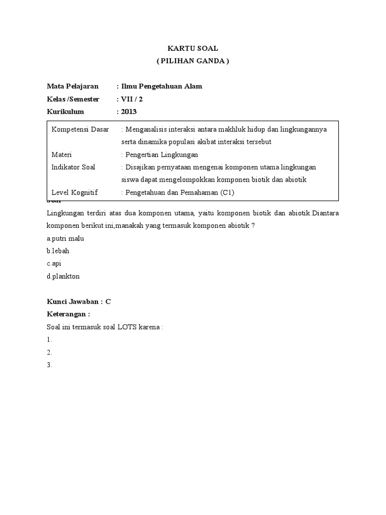 Kartu Soal Pilgan A | PDF