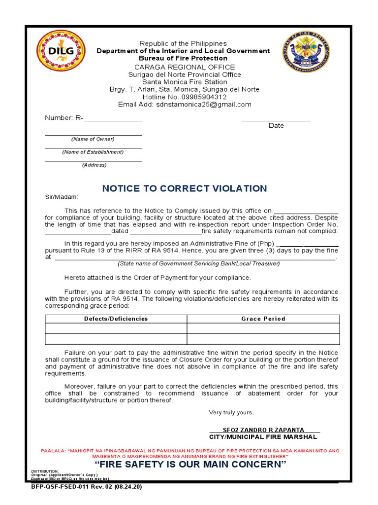 Notice To Correct Violation NTCV | PDF | Fire Safety | Justice