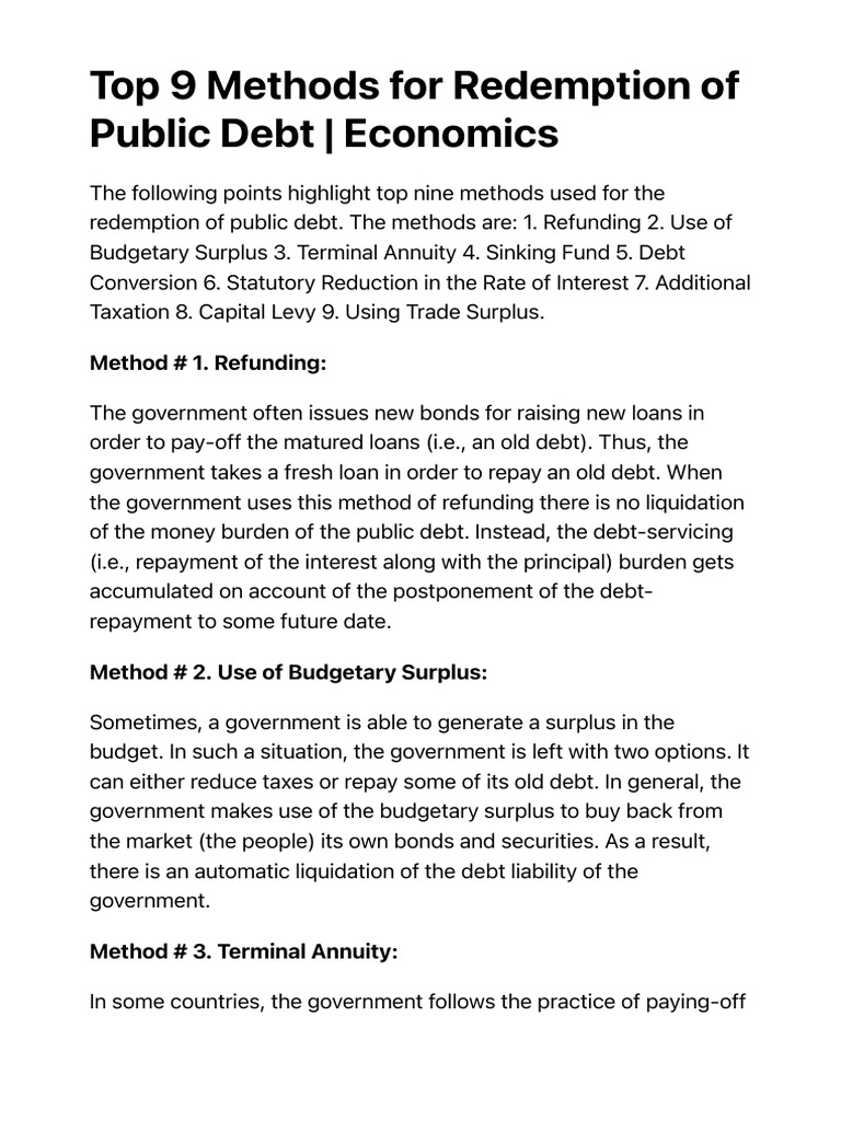 Top 9 Methods for Public Debt Redemption | PDF | Taxes | Debt