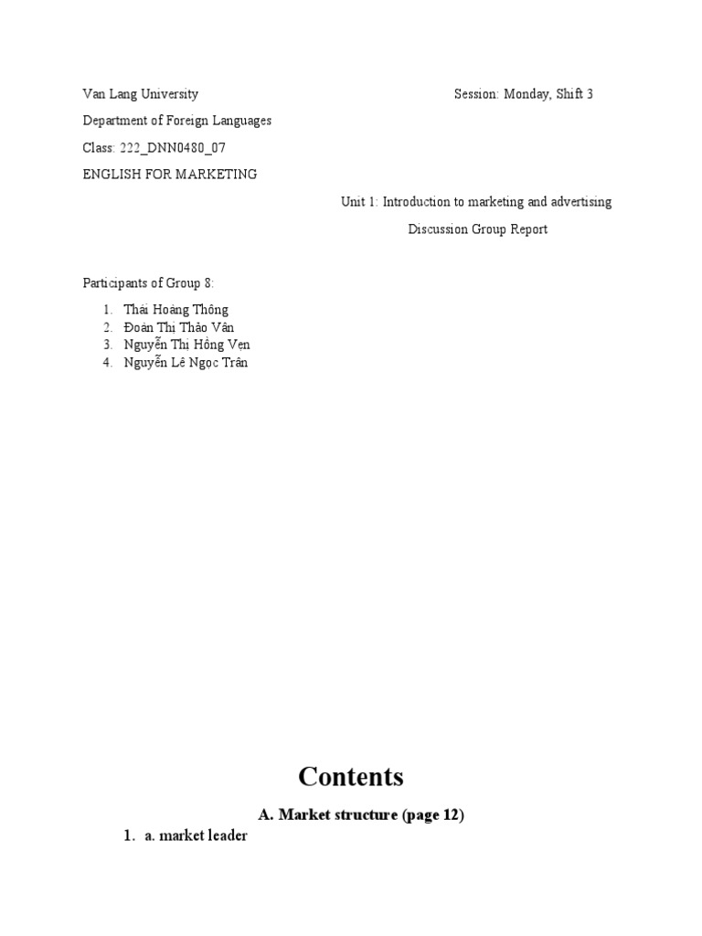 English for Marketing: Unit 1 Overview | PDF