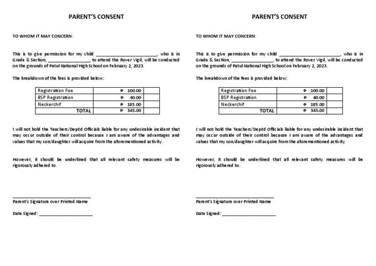 Parent Consent Rover Vigil | PDF