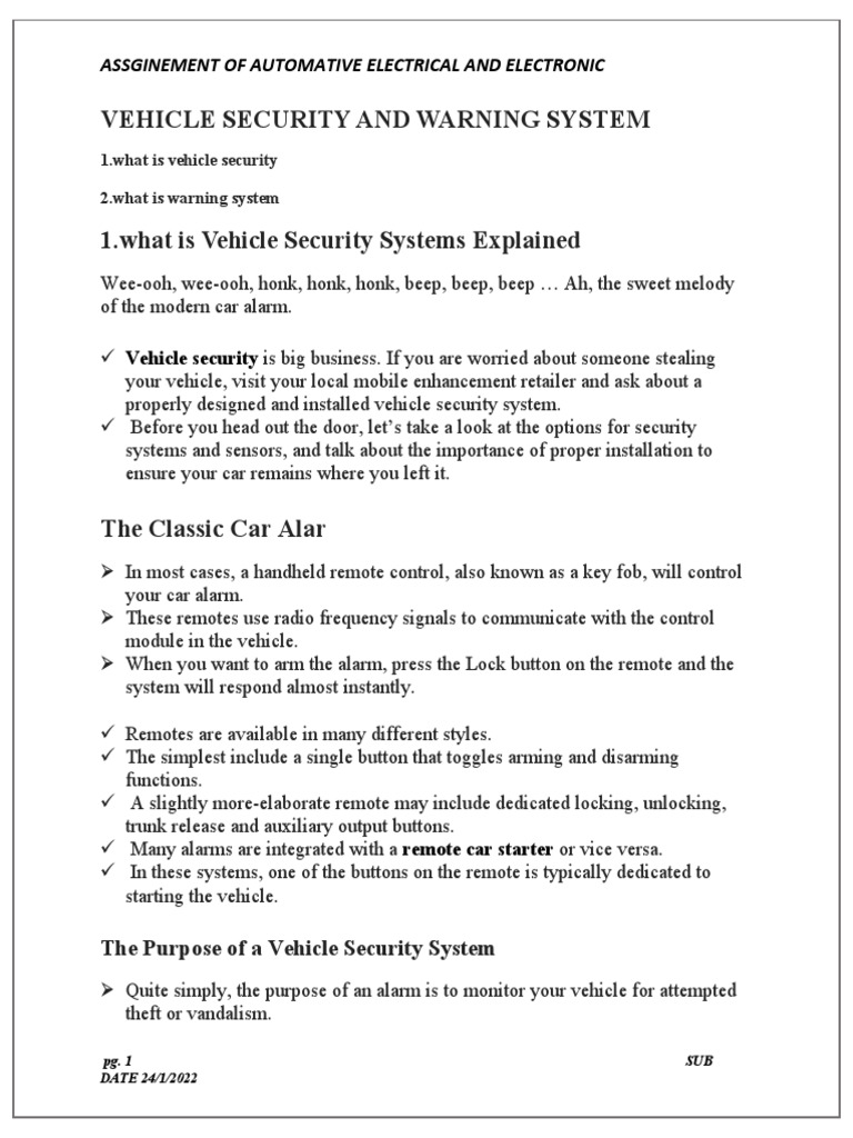 Vehicle Security Systems Explained | Download Free PDF | Security Alarm ...