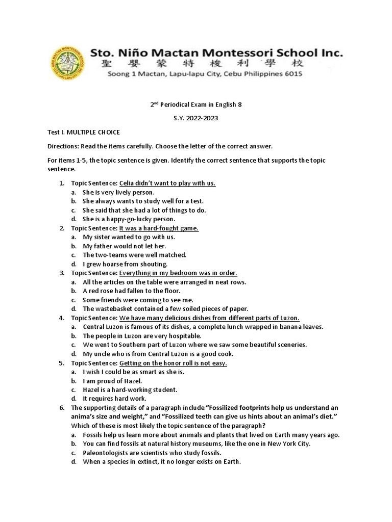 2nd Periodical Exam in English 8 | PDF | Chart | Paragraph
