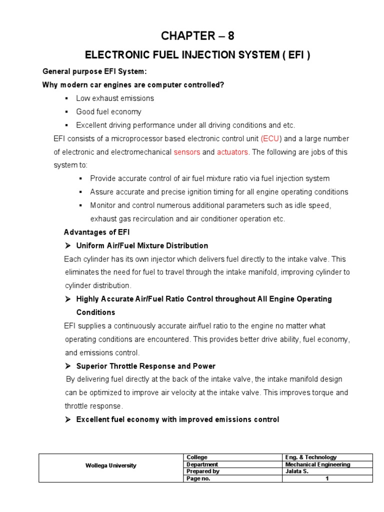 CHAPTER - 8 Electronic Fuel Injection and Ignition Systems | Download Free PDF | Fuel Injection ...