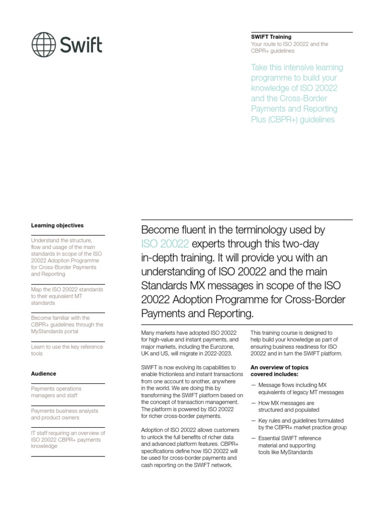 Swift - Training - Your Route To Iso 20022 and The CBPR Guidelines ...