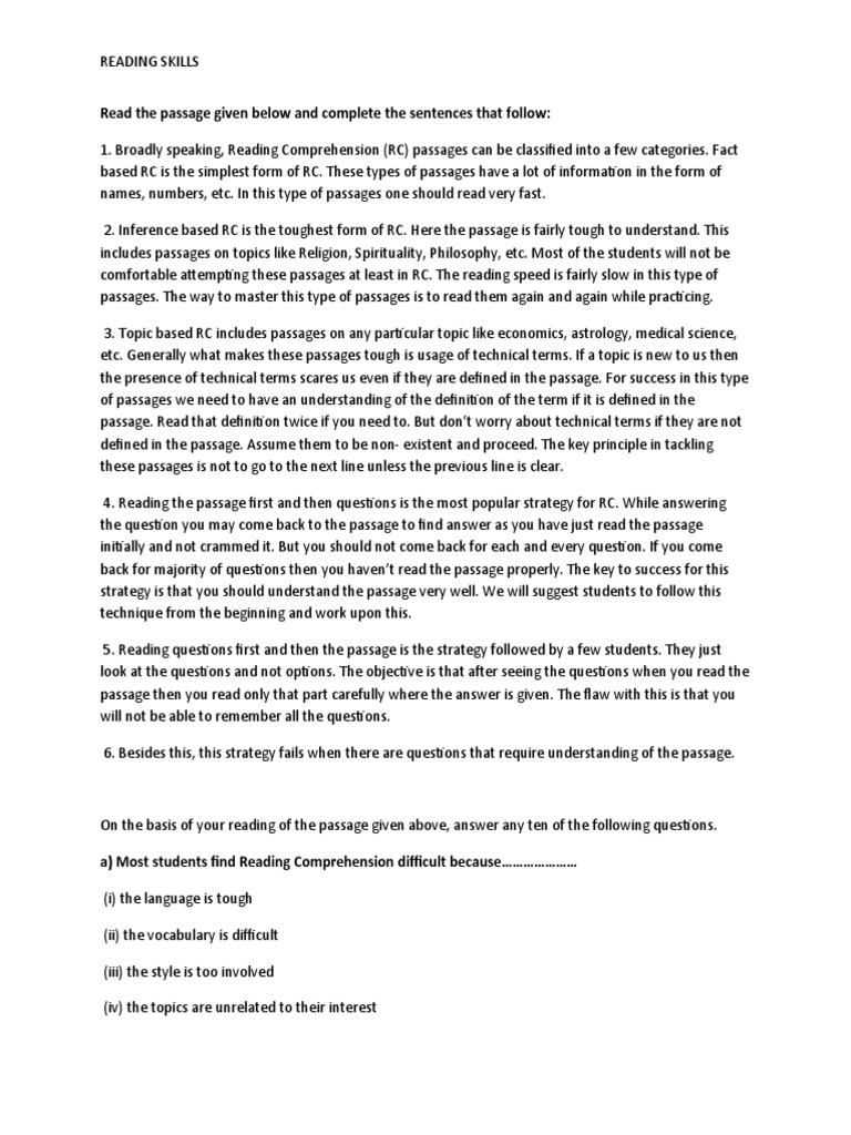 Akaisha Kaur X A - READING SKILLS - COMPREHENSION | PDF | Reading ...