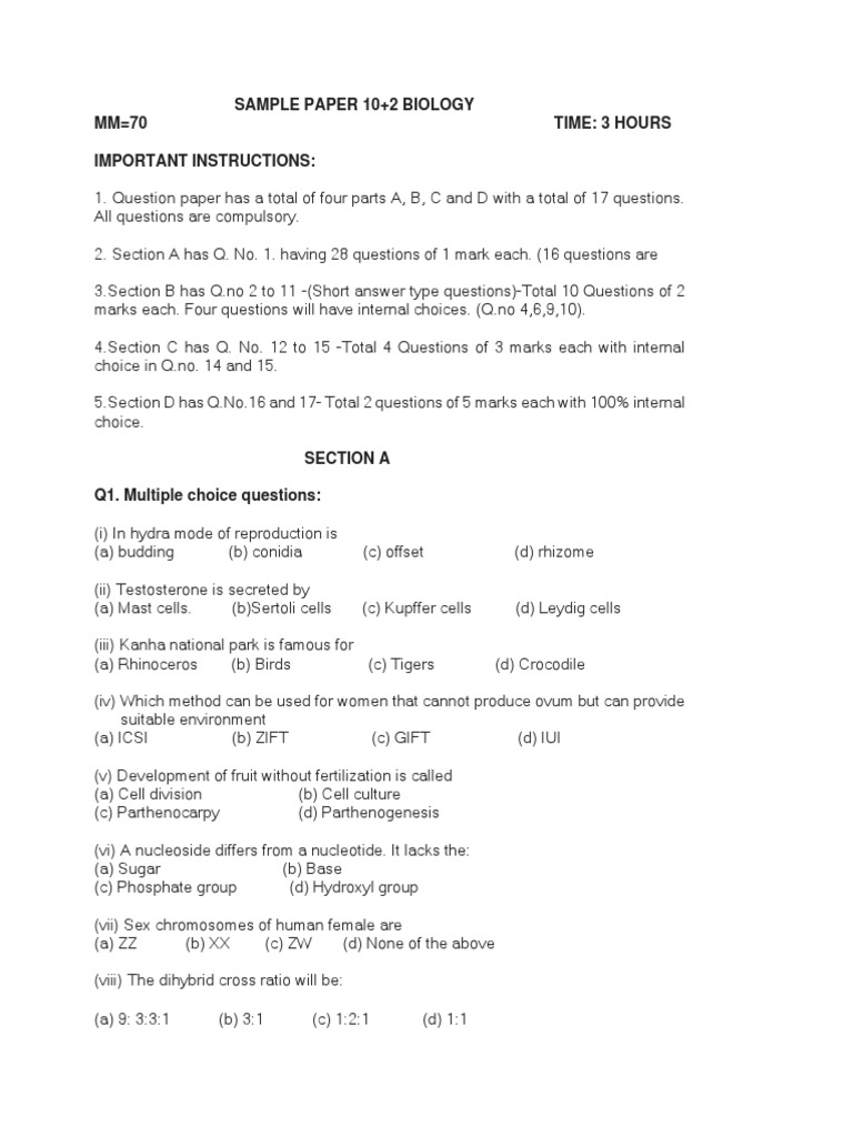 Sample Paper +2 Biology by Gssss Badrukhan - Merged - 230110 - 125402 | PDF | Dna | Life Sciences