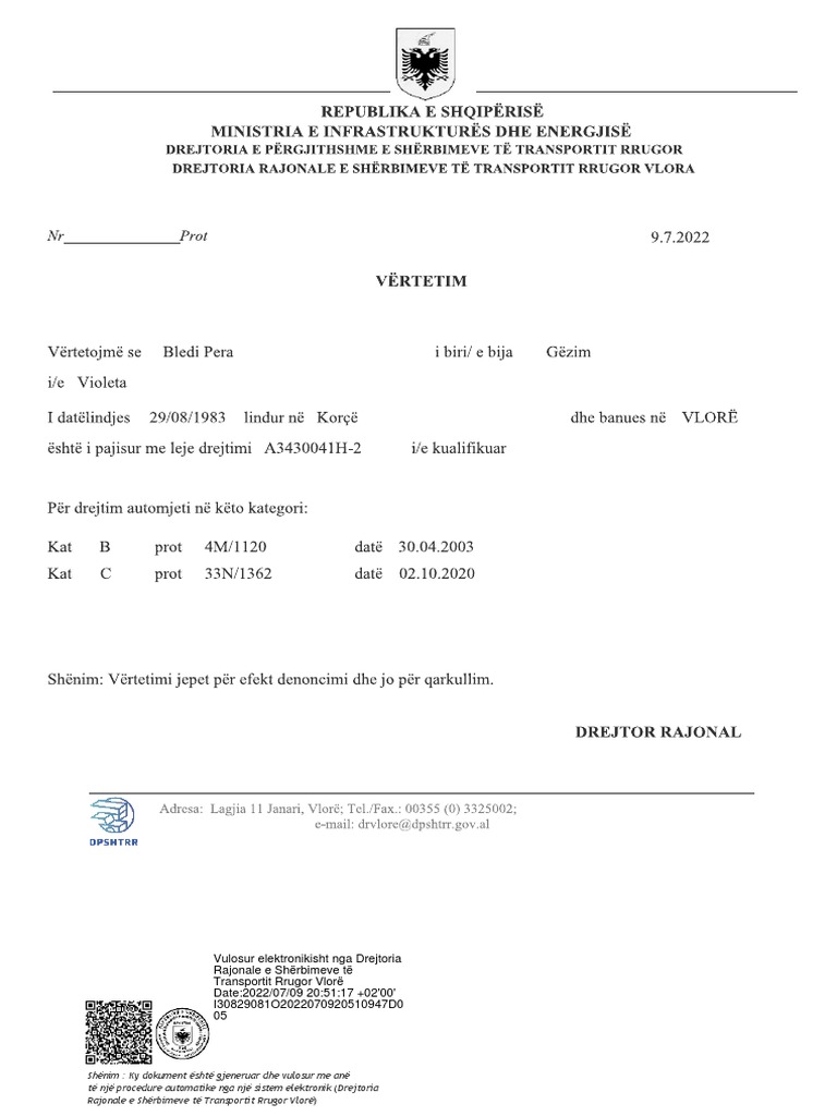 Vertetim Per Leje Drejtimi Te e Labani | PDF Vertetim Per Leje Drejtimi Te e Labani | PDF