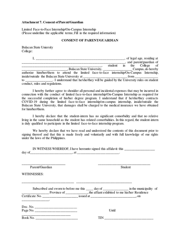 Attachment 7. Consent of Parent Guardian | PDF | Affidavit | Common Law