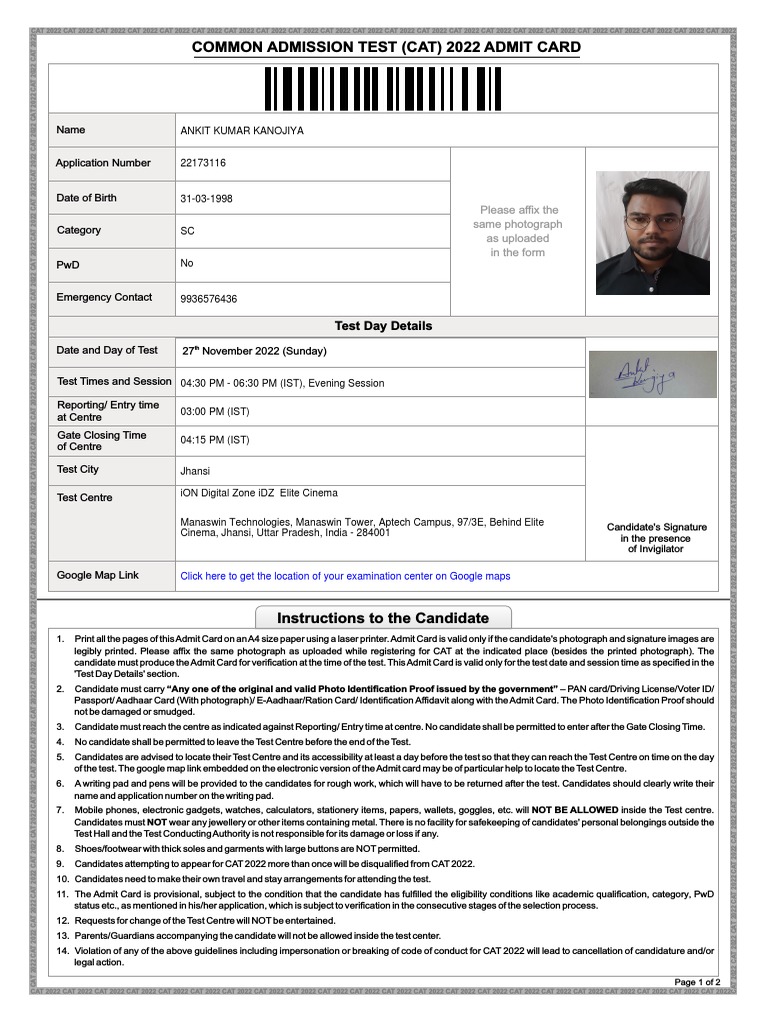Admit Card | PDF | Identity Document