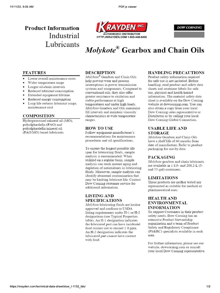 Molykote Oil Data Sheet | PDF