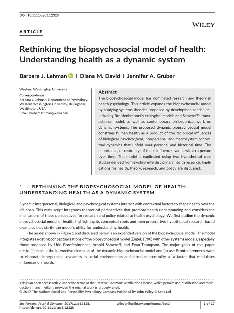 Lehman - Et - Al-2017-Rethinking The Biopsychosocial Model of Health ...