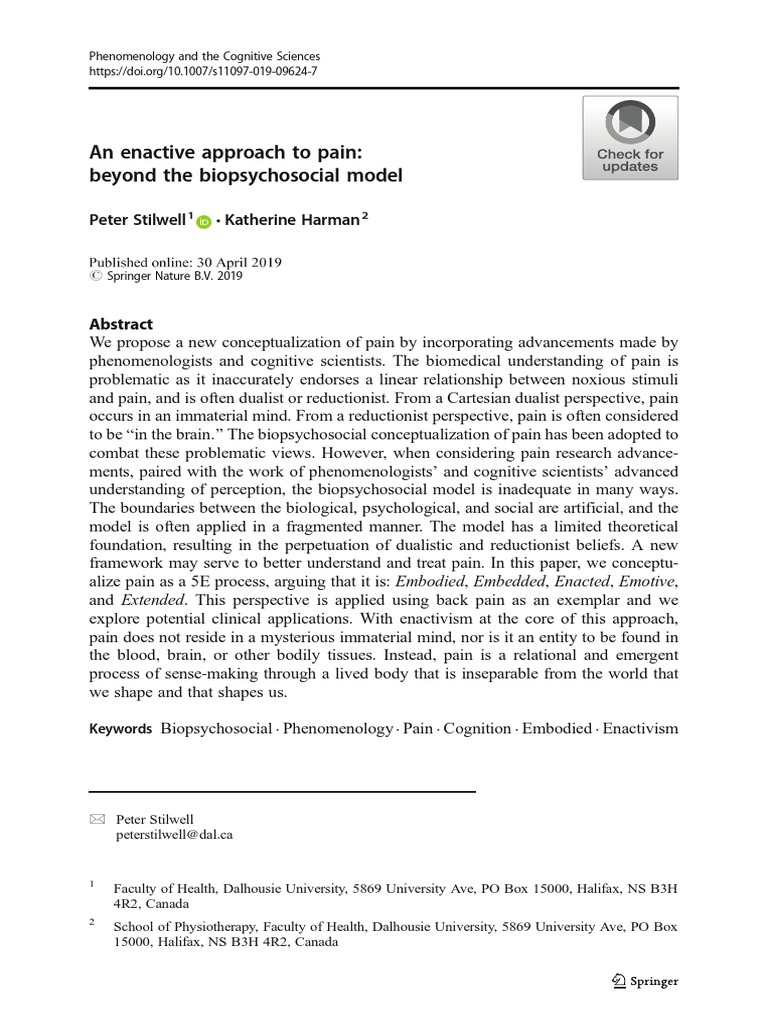 Enactive Approach To Pain | PDF | Embodied Cognition | Pain
