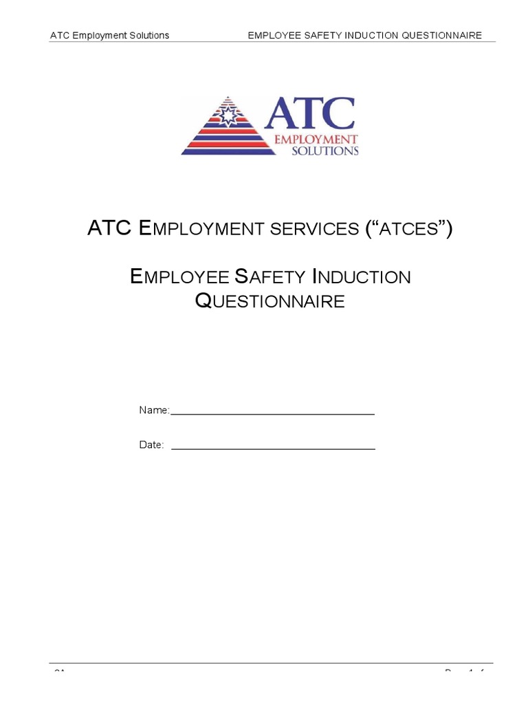 Employee Safety Induction Questionnaire | PDF | Occupational Safety And ...