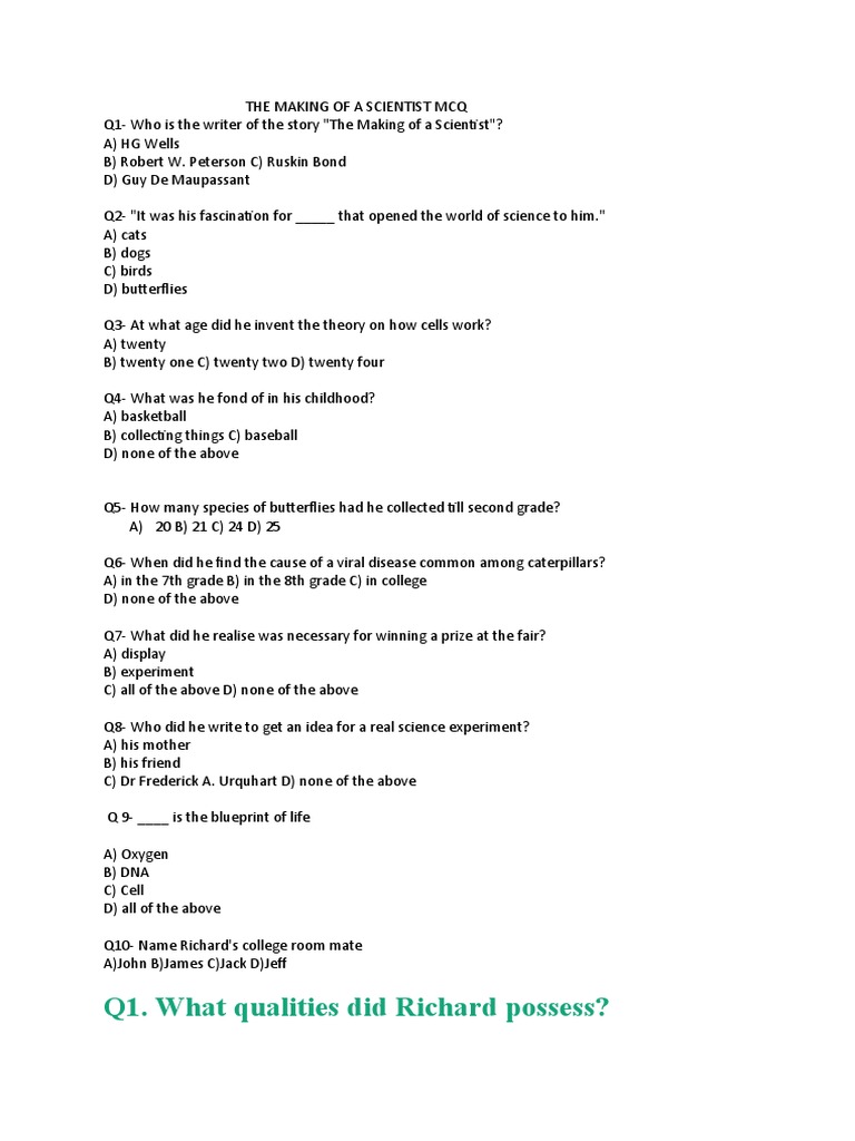 Akaisha Kaur X A - Making of Scientist MCQs | PDF | Biology