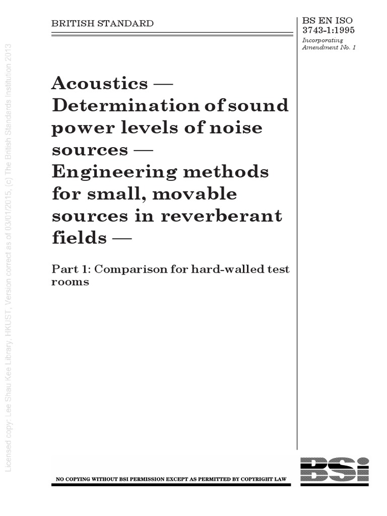 Acoustics - Determination of Sound Power Levels of Noise Sources - Engineering Methods For Small ...