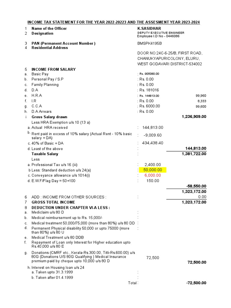 Income Tax Statement For The Financial Year 2022-23 of K.sasiDHAR On 09 ...