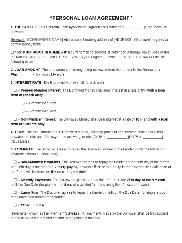 Personal Loan Agreement | PDF | Loans | Interest