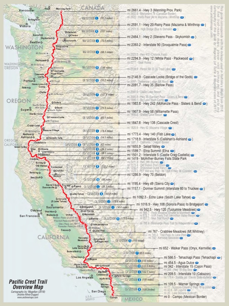 PCT Sections Map | PDF | Washington (State) | California