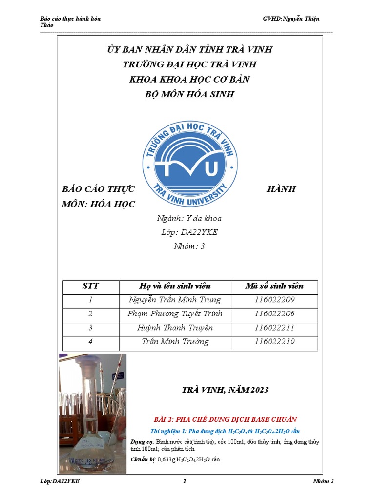 Báo Cáo TH C Hành Hóa Nhóm 3 | PDF