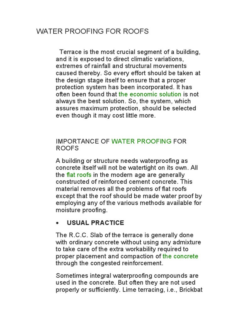 Water Proofing For Roofs Pdf Concrete Asphalt