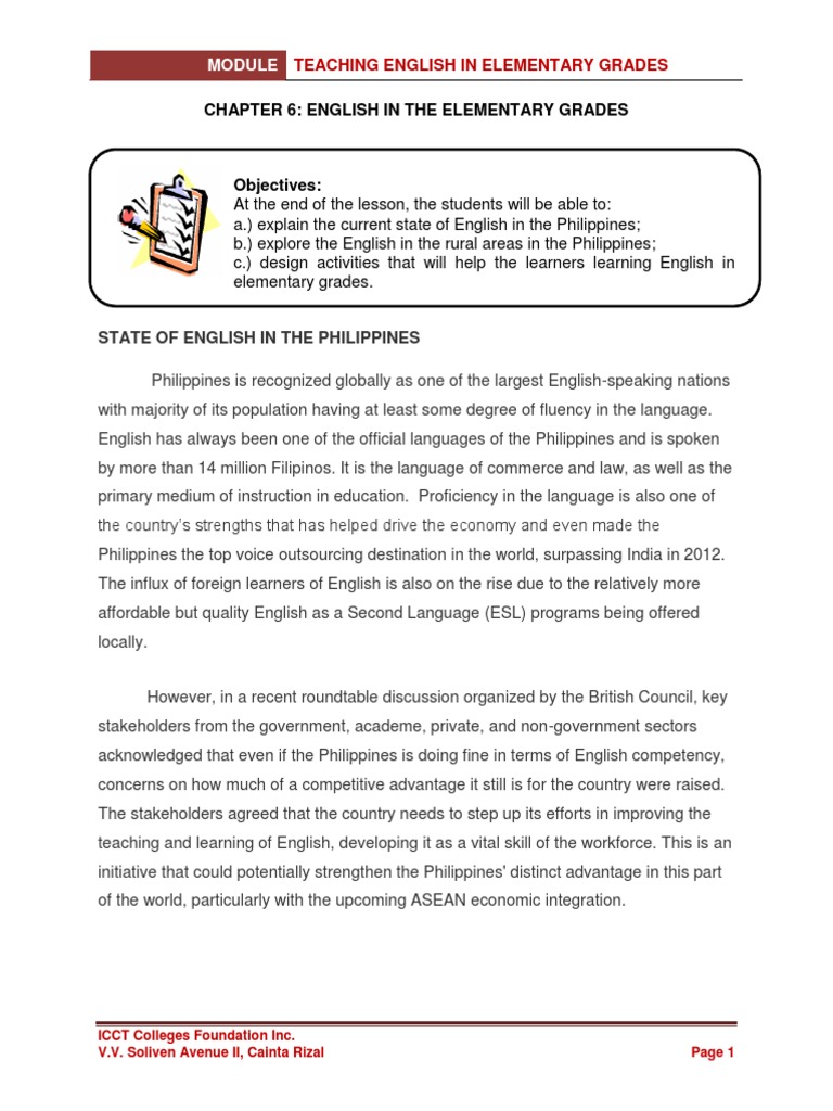 Chapter 6 English in The Elementary Grades | PDF | English As A Second ...