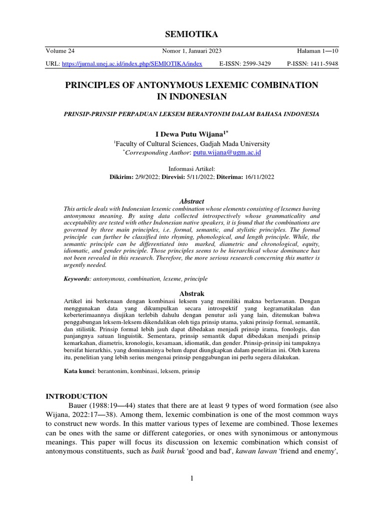 Principles of Antonymous Lexemic Combination in Indonesian | PDF