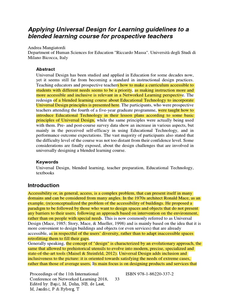 Applying Universal Design For Learning Guidelines To A Blended Learning Course For Prospective ...