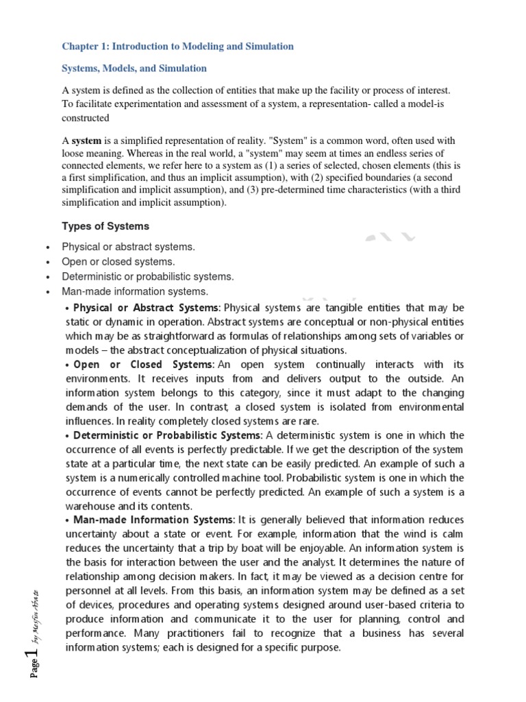Chapter One Introduction To Modeling and Simulation | PDF | Simulation | System