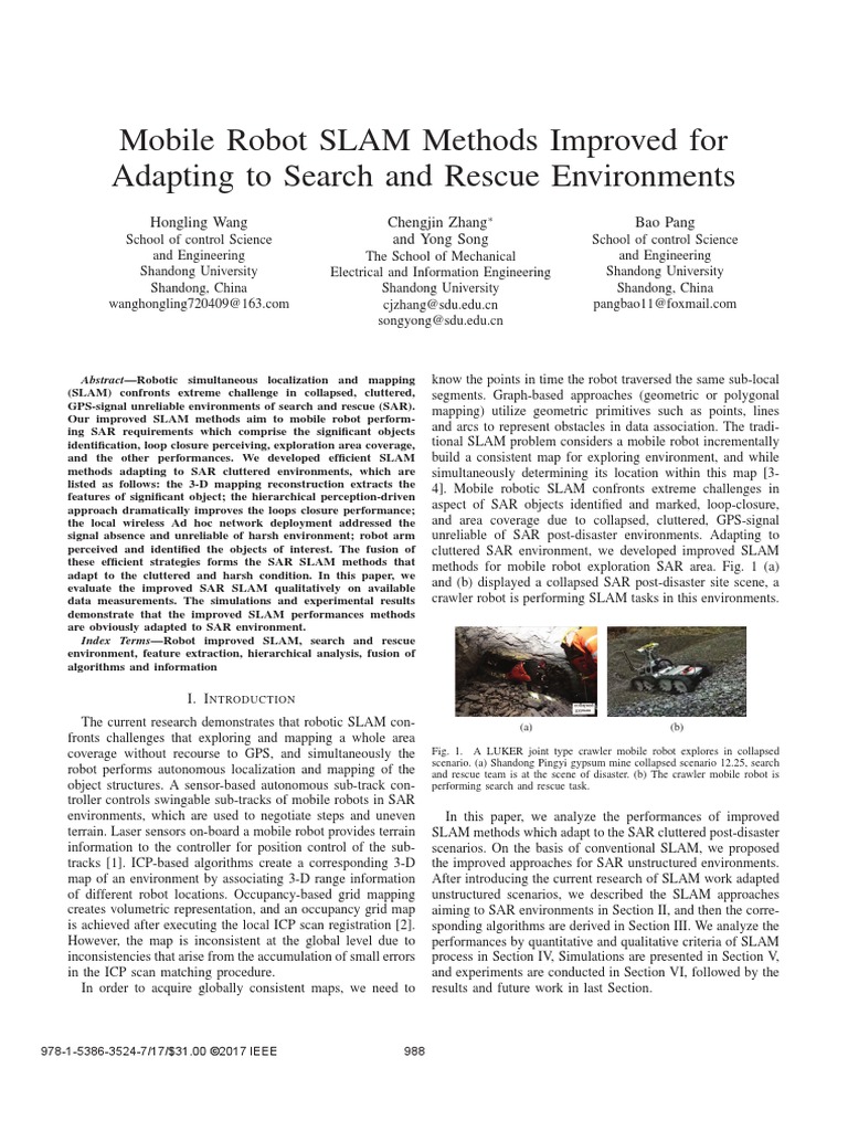 Mobile Robot SLAM Methods Improved For Adapting To Search and Rescue Environments | PDF ...