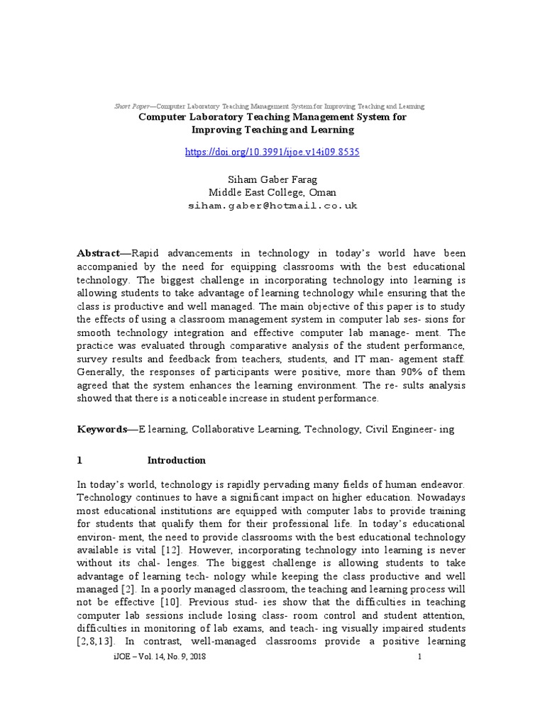 Computer Laboratory Teaching Management System For | PDF | Teachers ...
