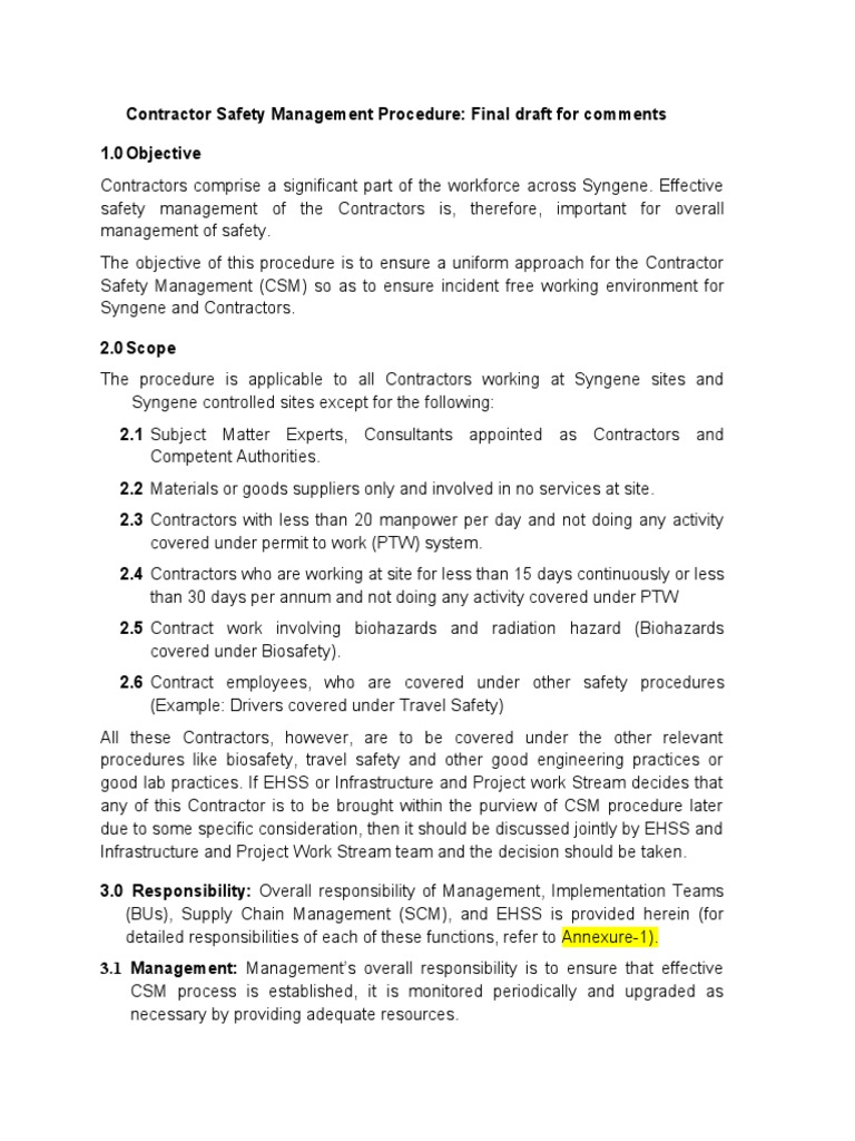 1-CSM Procedure Final Draft | PDF | Employment | Safety