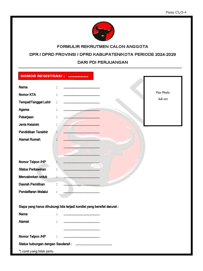 Form CLG-4 Rekrutmen Caleg 2024 | PDF