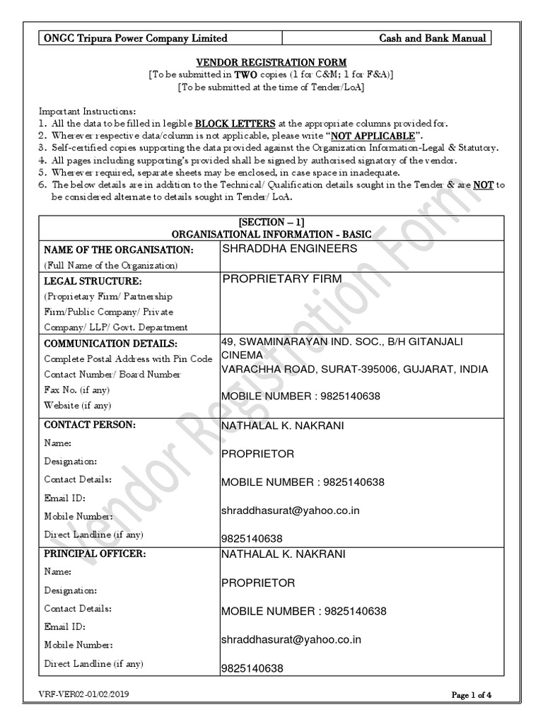 New Vendor Registration Form - VER - 2 3 | PDF | Cheque | Small And ...