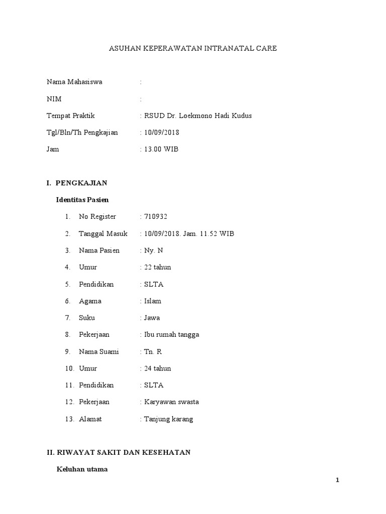 Asuhan Keperawatan Intranatal Ny. N | PDF