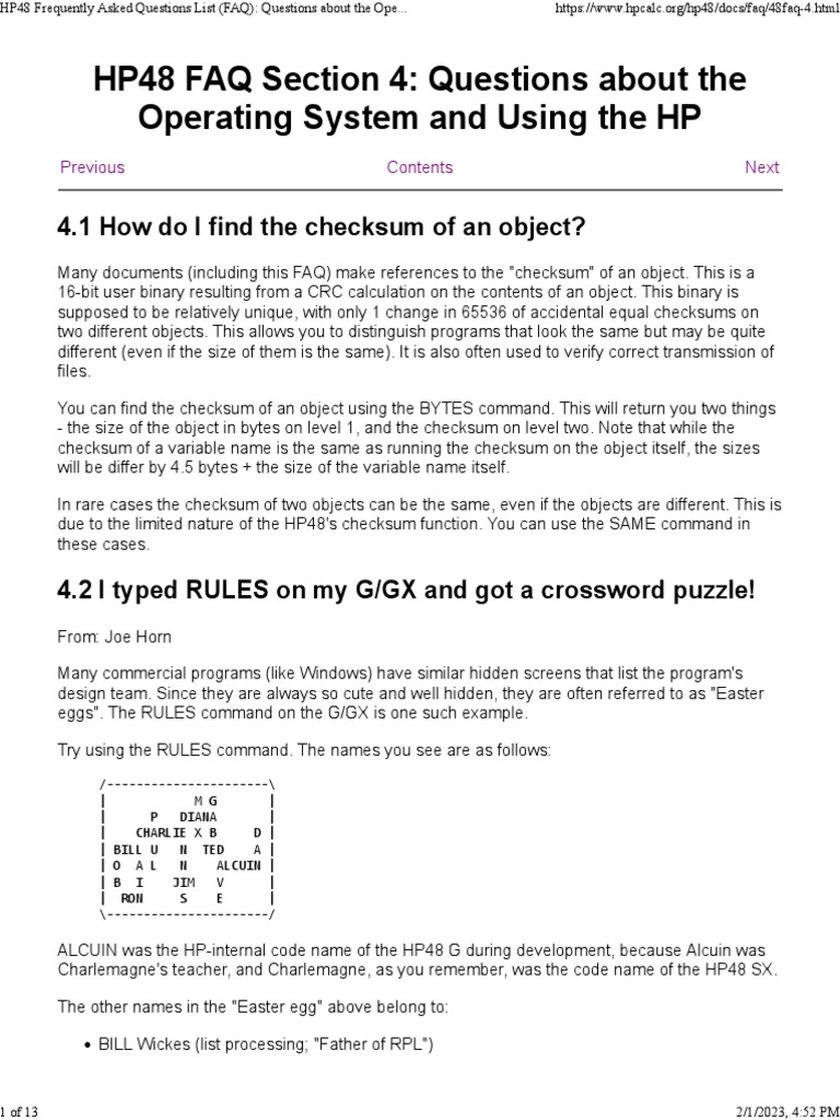 HP48 Frequently Asked Questions List (FAQ) Questions About The ...