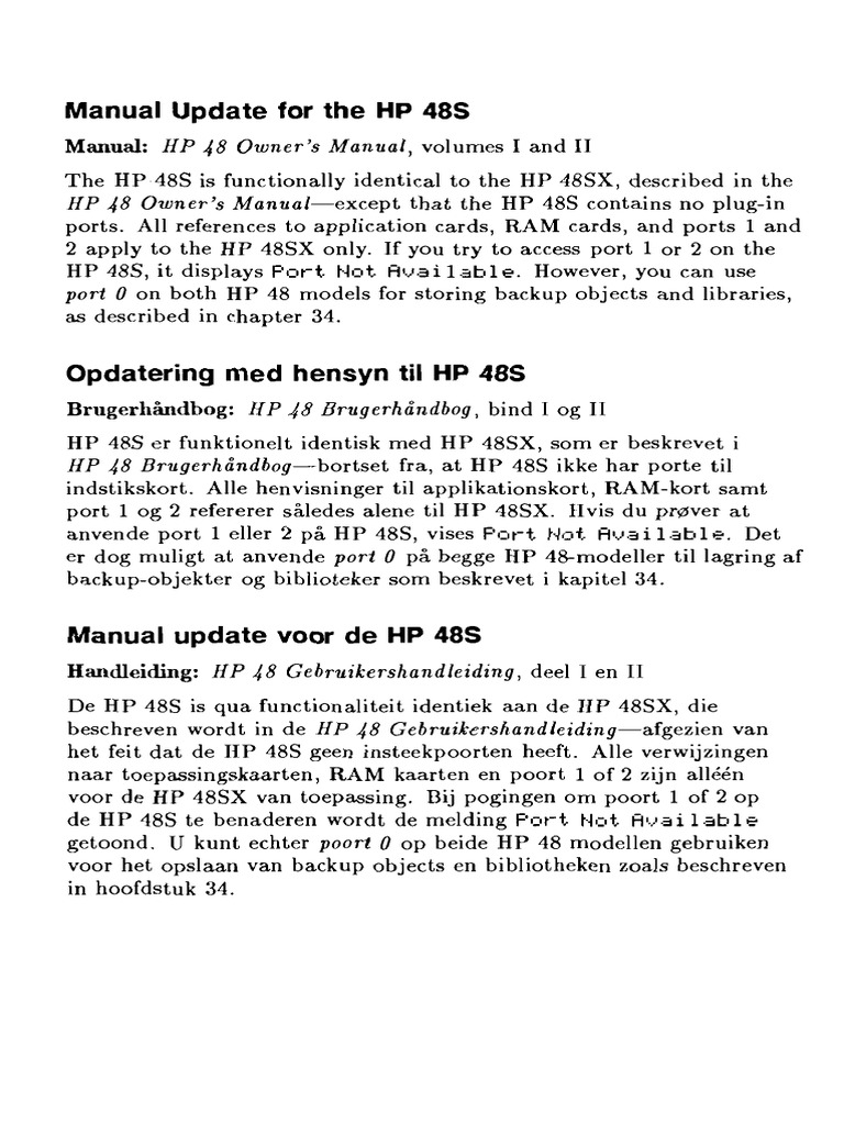 HP 48S Manual Update - Hp48s-Upd-En | PDF