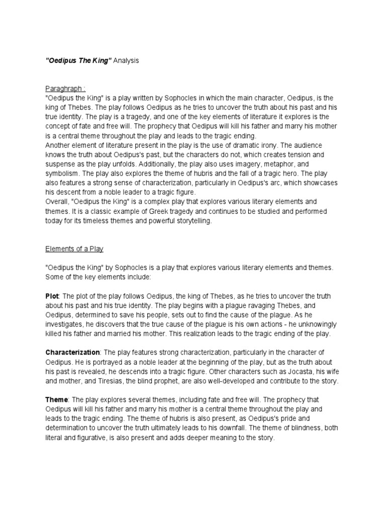 Oedipus The King - Analysis | PDF | Oedipus | Tragedy