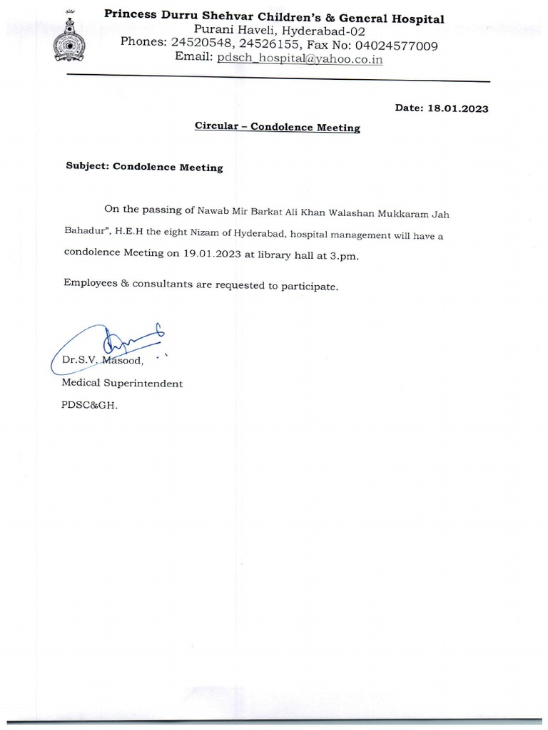 Circular Condolence Meeting | PDF