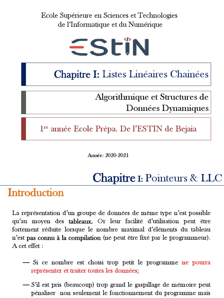 Chapitre-01 LLC | PDF | Variable (informatique) | Pointeur (programmation)