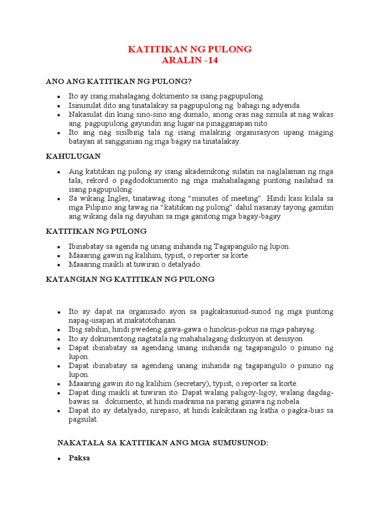 Katitikan NG Pulong | PDF