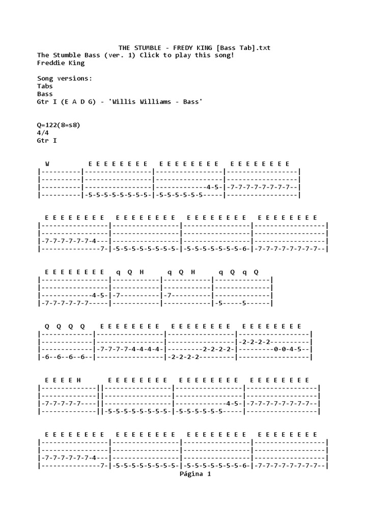 THE STUMBLE - FREDY KING (Bass Tab) | PDF