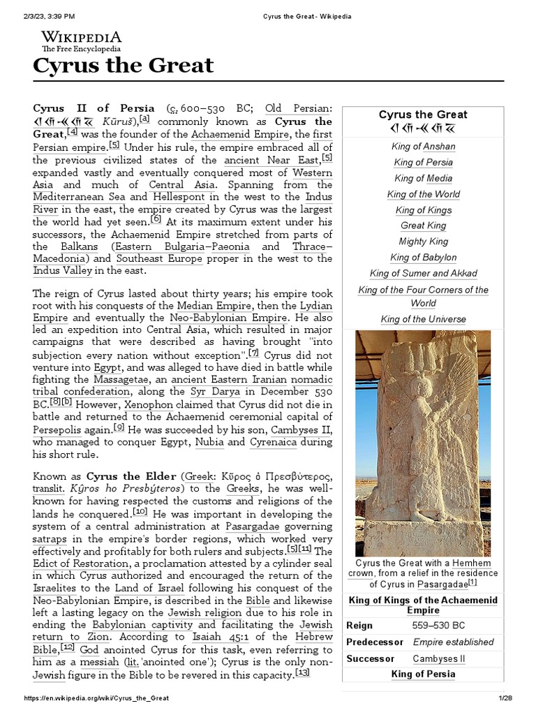 Cyrus The Great - Wikipedia | PDF | Cyrus The Great | Achaemenid Empire