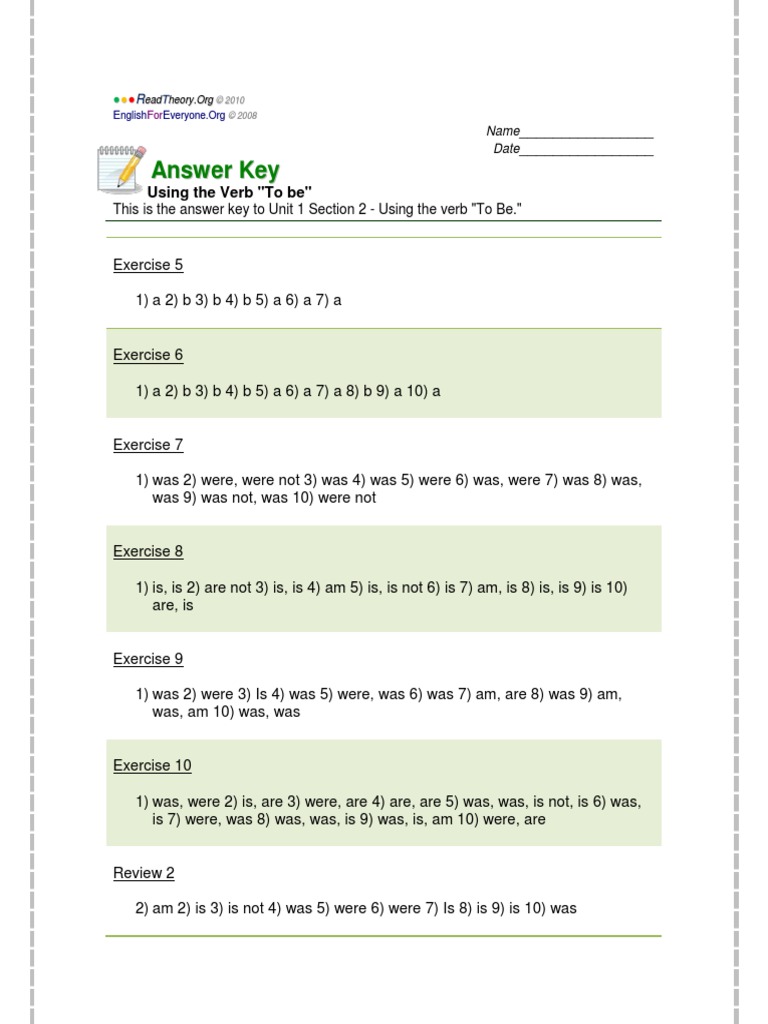 To Be Section 2 Answer Key PDF