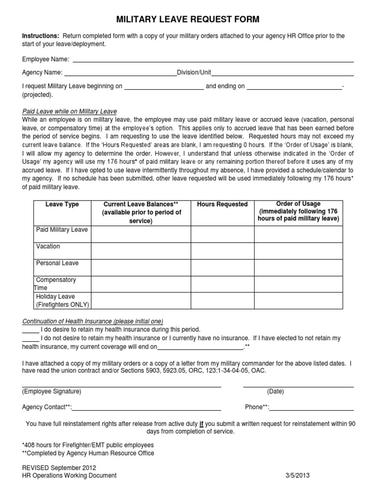 Military Leave Request Form | PDF | Employment | Business Law