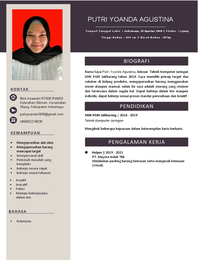 CV - Putri Yoanda Agustina | PDF