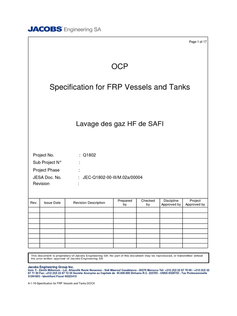 FRP Vessels and Tanks Specs | PDF | Fibre Reinforced Plastic | Fiberglass