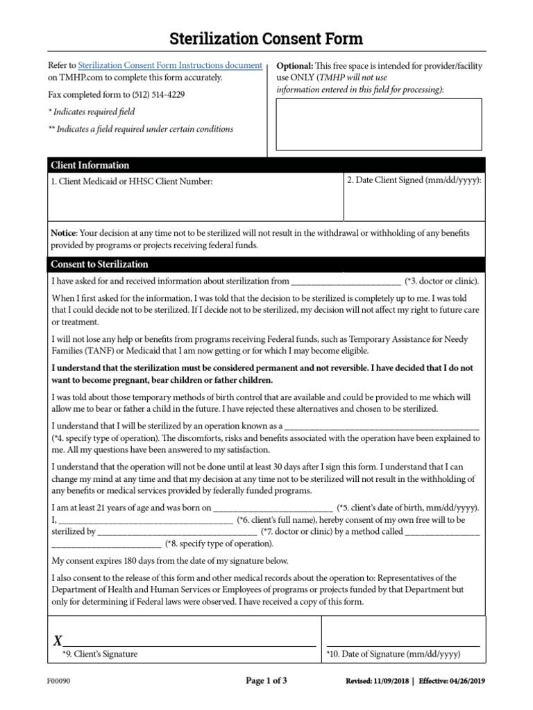 F00090 Sterilization Consent Form English 1 | Download Free PDF | Informed Consent | Race And ...