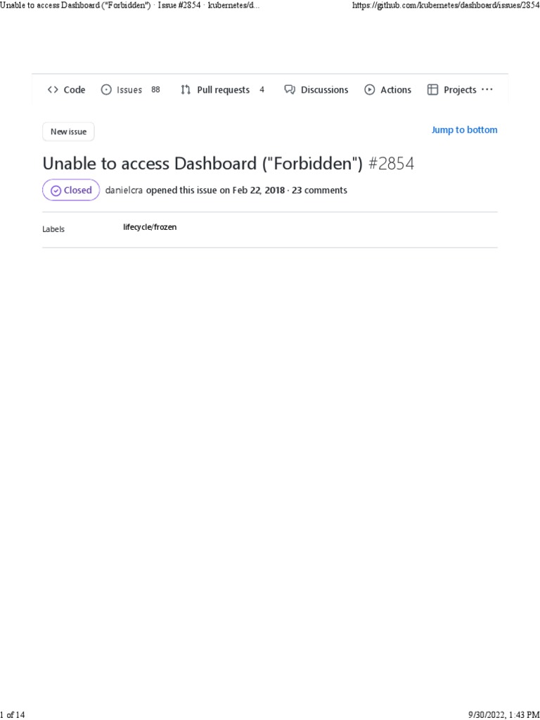 Unable To Access Dashboard Forbidden Issue 2854 Kubernetes Dashboard Github Pdf Proxy